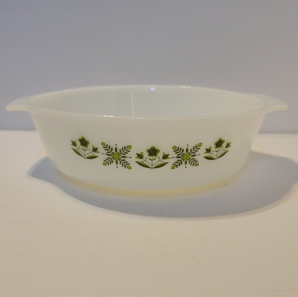 Fire King | Kitchen | Vintage Fire King Green Meadow Flowers Casserole ...